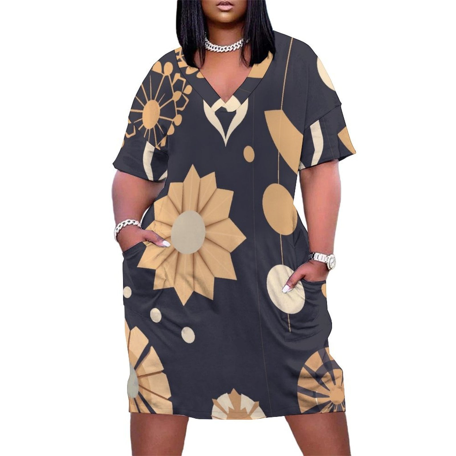 Abstract Floral Design Loose Pocket Dress Elegant Women"s Dresses for Wedding Wedding Dresses ...