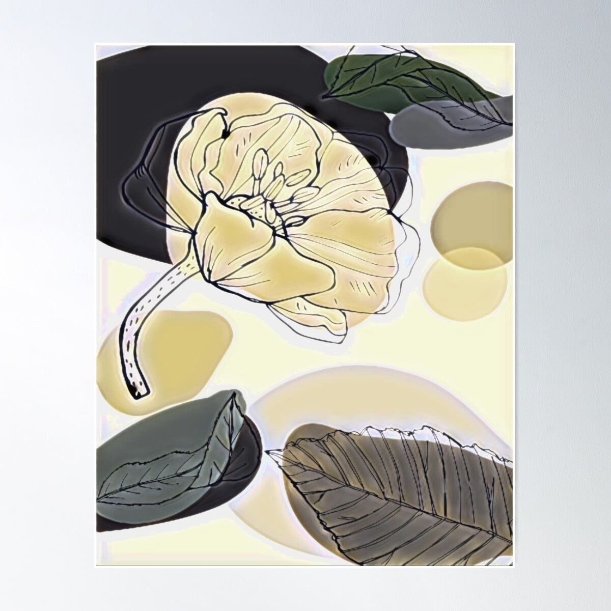 Abstract Floral Design Yellow Color Poster Wall Art, Modern Wall Decor ...