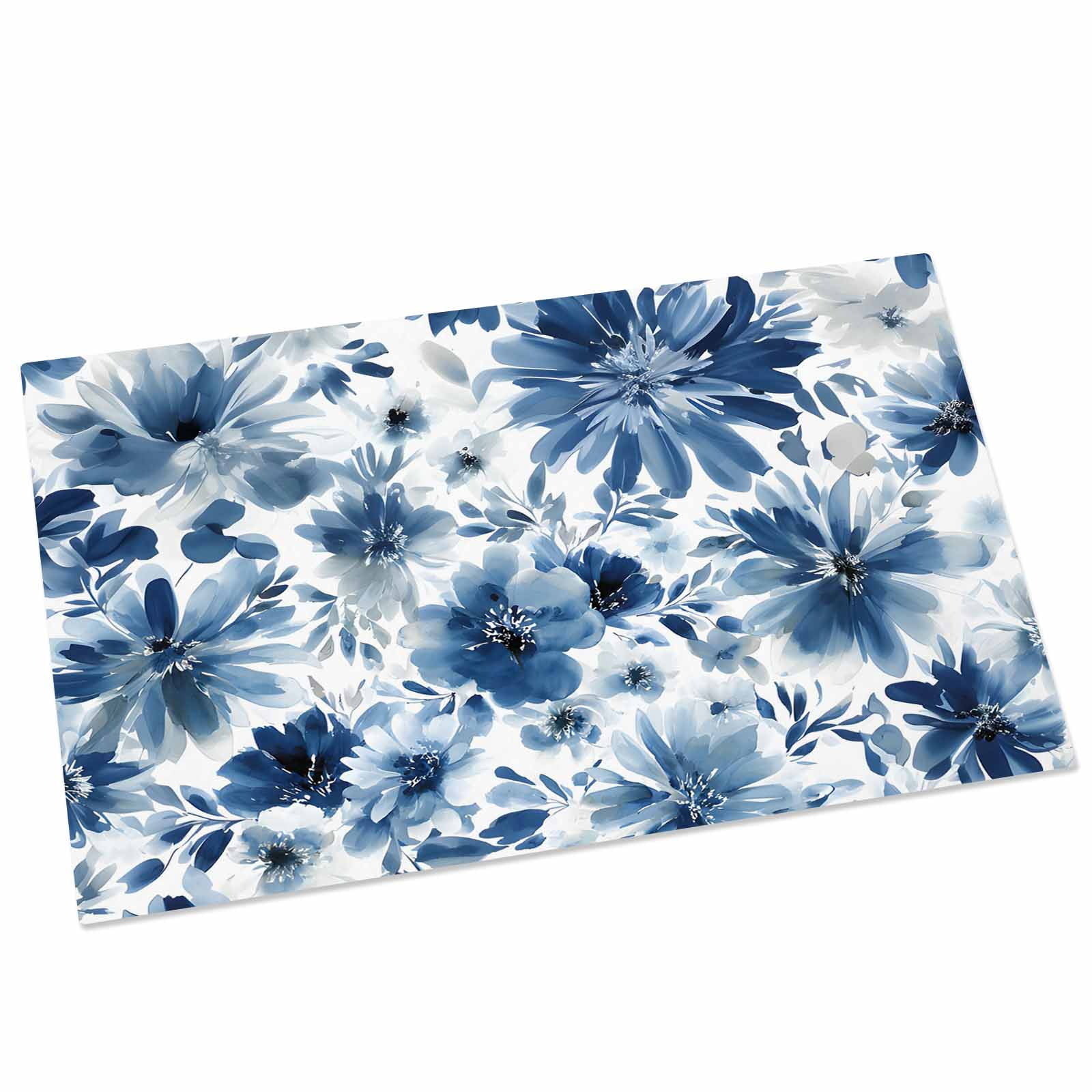 Abstract Floral Door Mat 16x24 Inch Deep Blue Watercolor Daisies ...