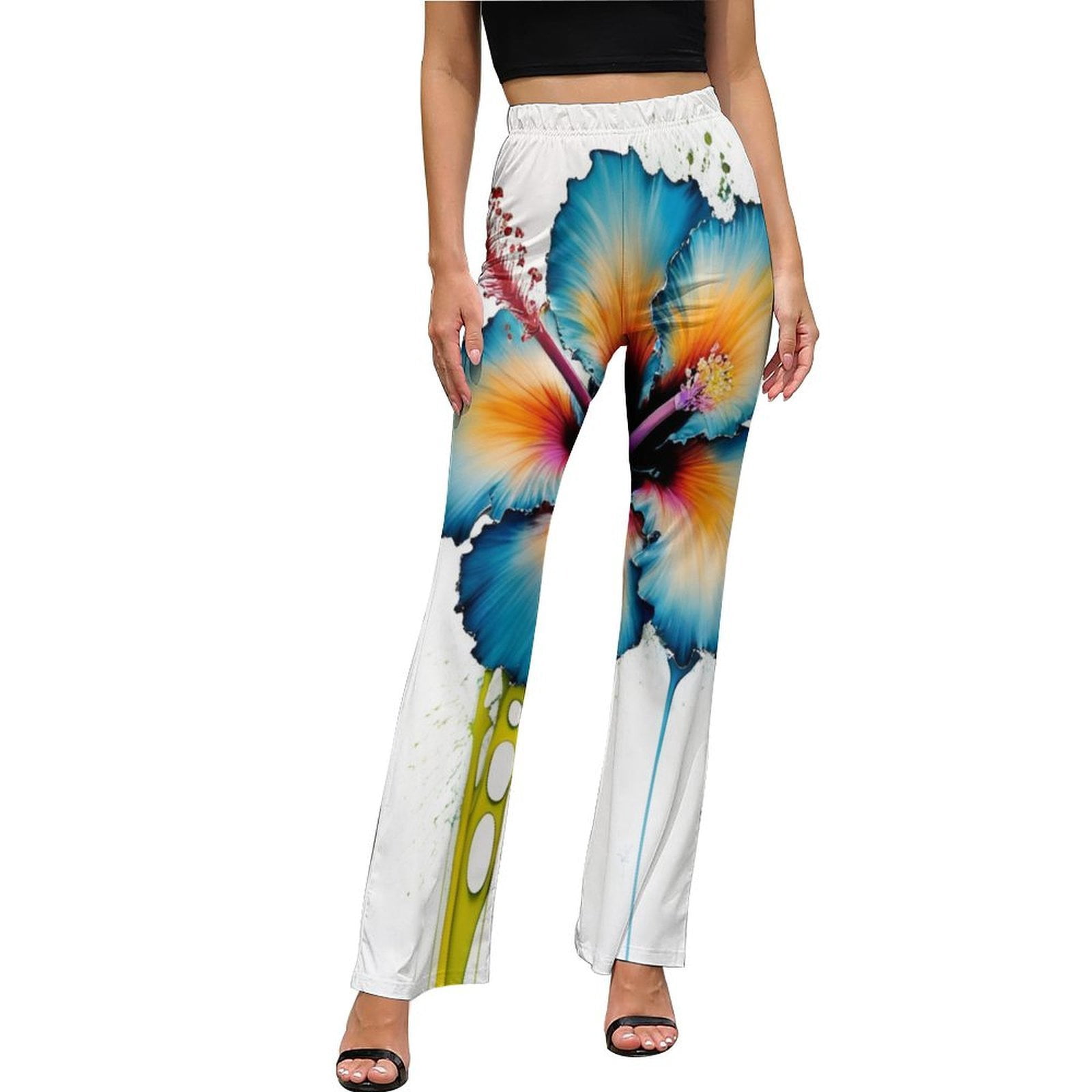 Abstract Floral Drip Art High Waisted Casual Flared Trousers Summer ...
