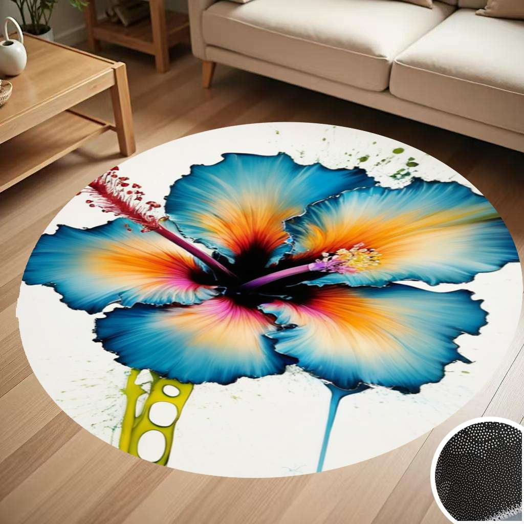 Abstract Floral Drip Art Round Carpet Living Room Bedroom Home ...