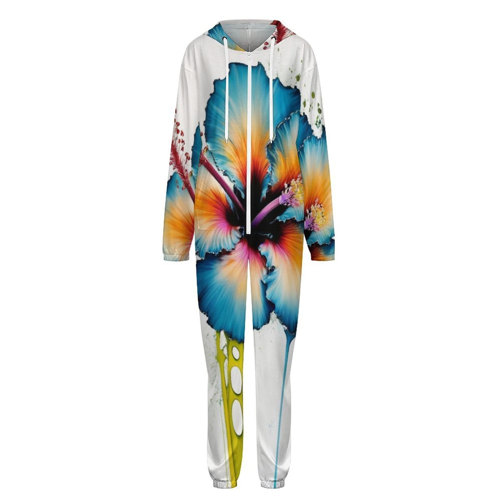 Abstract Floral Drip Art Unisex Adult Onesie Pajamas with Pockets for ...