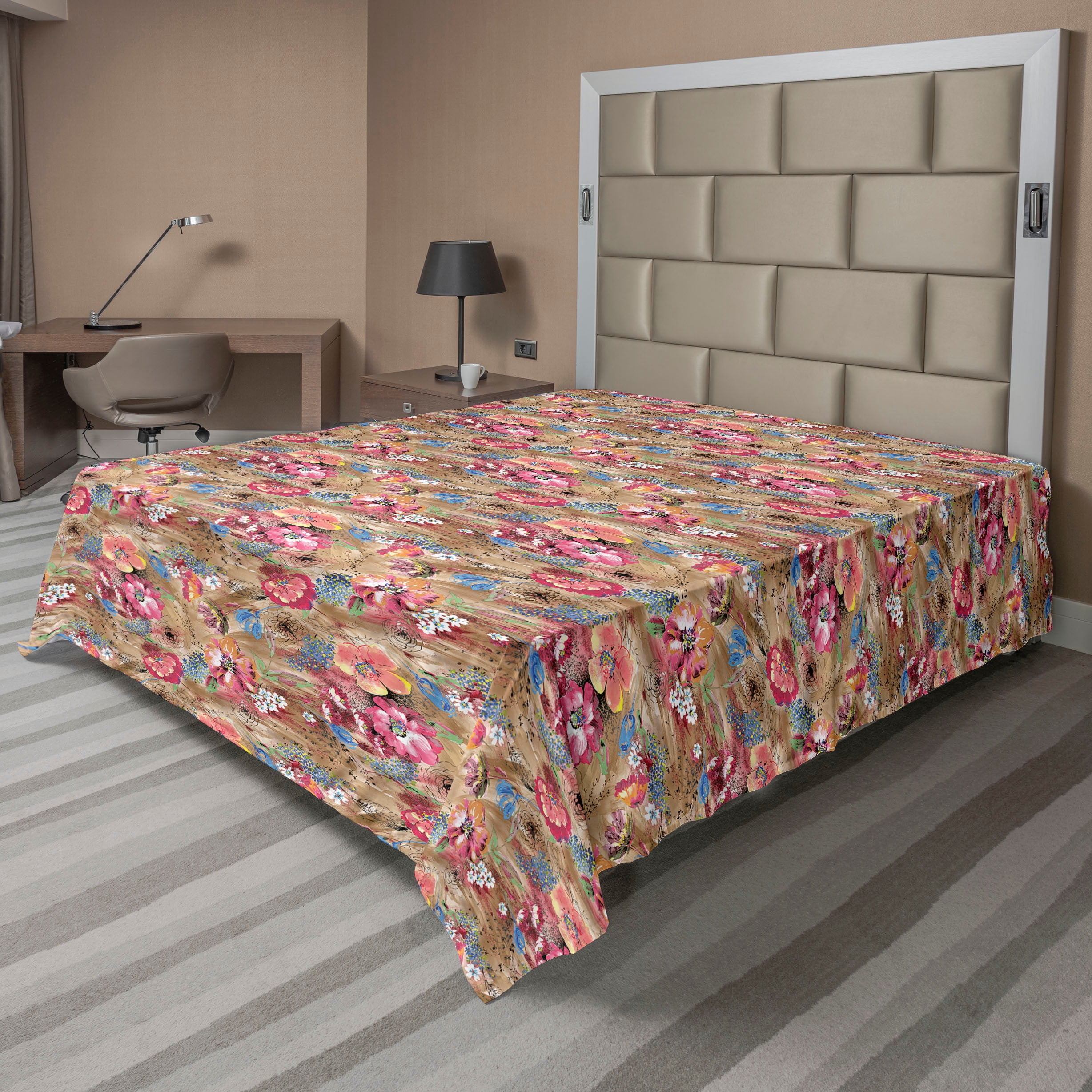 Ambesonne Abstract Floral Flat Bedding Sheet Soft Top Sheet, Grunge ...