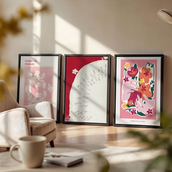 Abstract Floral Framed Print Modern Botanical Wall Art Pink Living Room ...