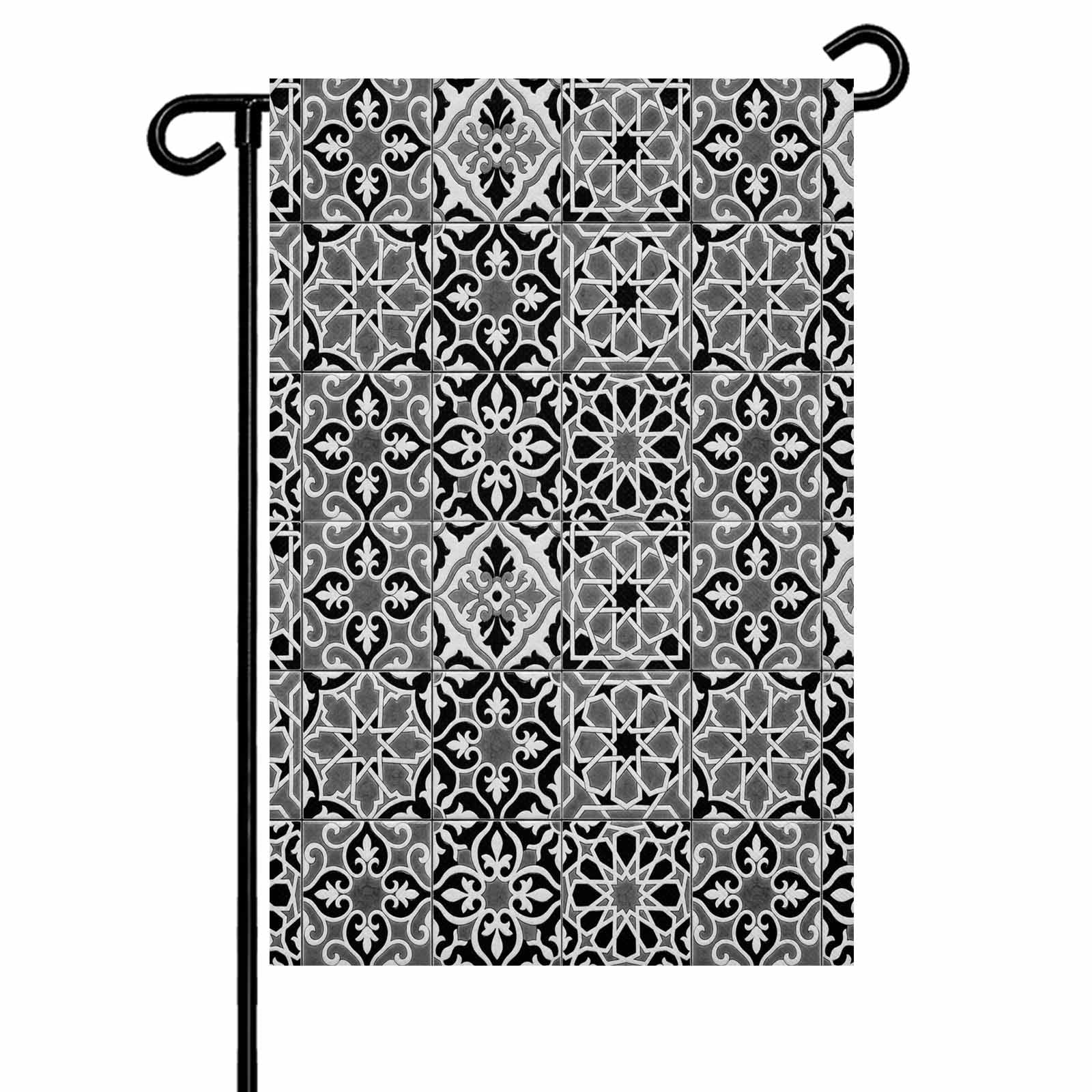 Abstract Floral Garden Flag 28x40 Inch Retro Gray Black Geometric ...