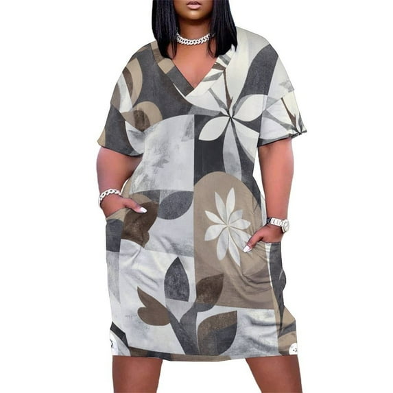 Abstract Floral Geometric Design Loose Pocket Dress Dresses Summer ...