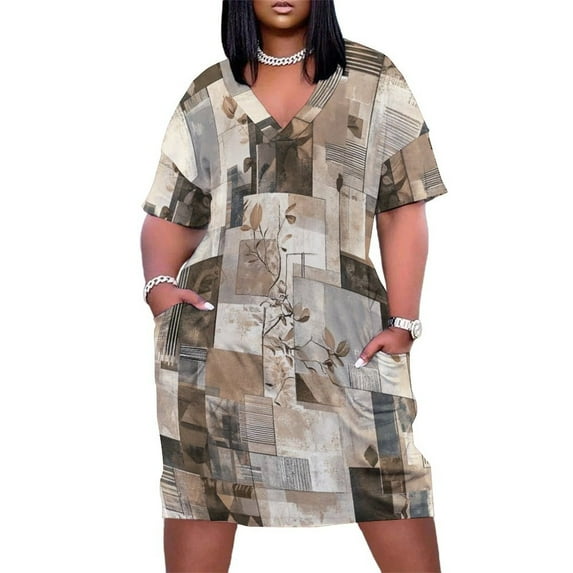 Abstract Floral Geometric Design Loose Pocket Dress Dresses Summer ...