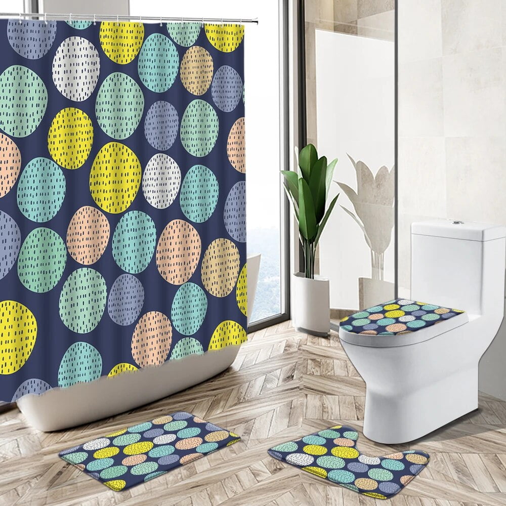 Abstract Floral Geometric Pattern Shower Curtain Set Color Painting Art ...