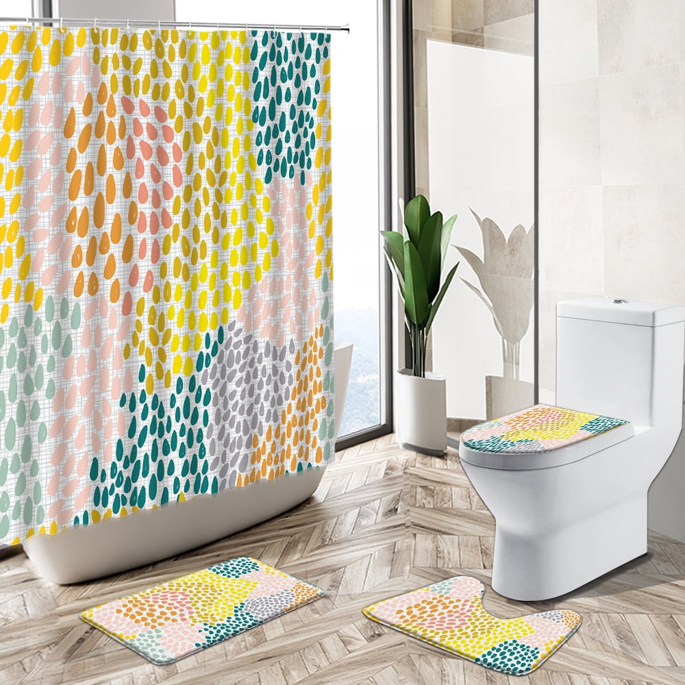 Abstract Floral Geometric Pattern Shower Curtain Set Color Painting Art ...