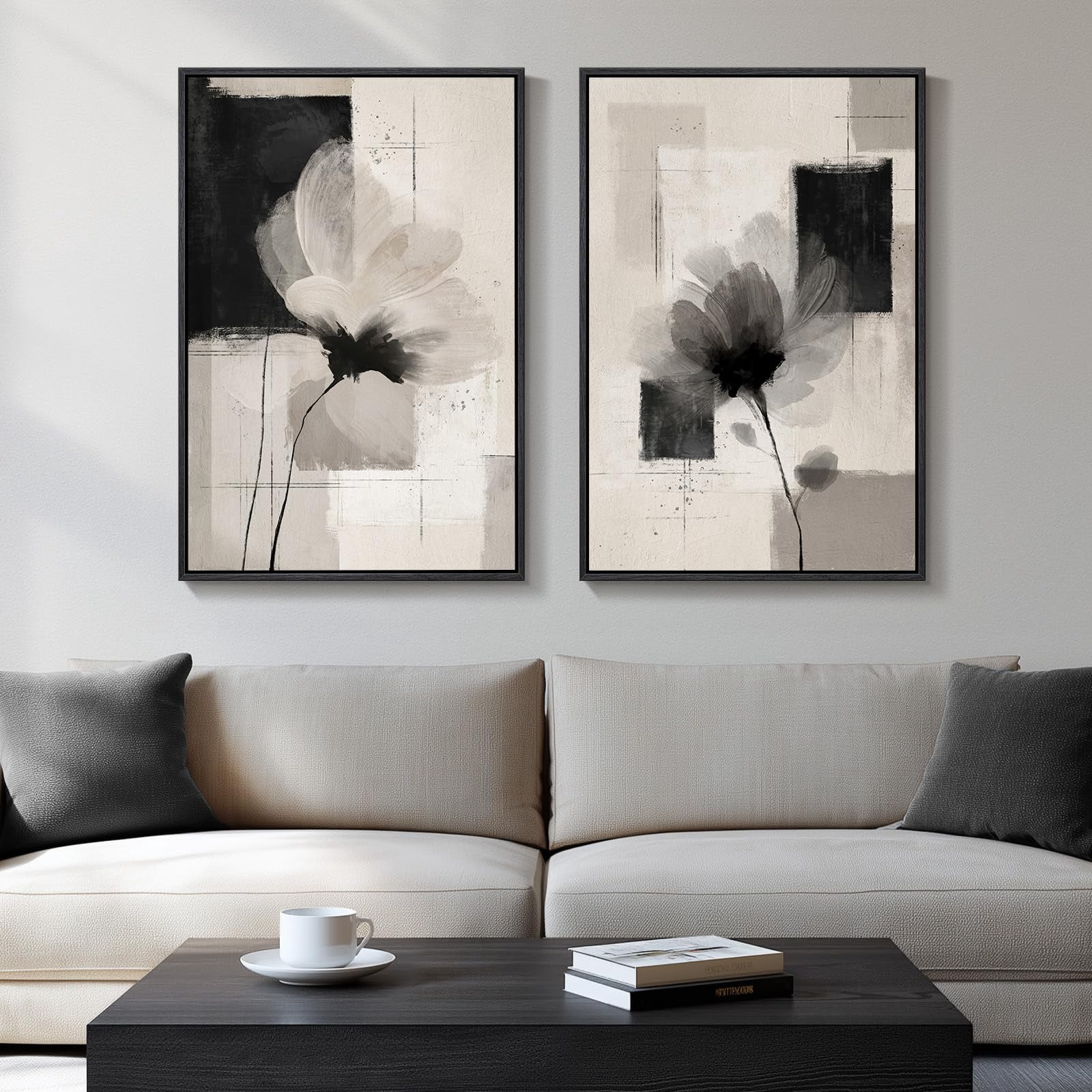 Abstract Floral Harmony 20" W x 30" H x 2Pcs Canvas Art Prints Wall ...