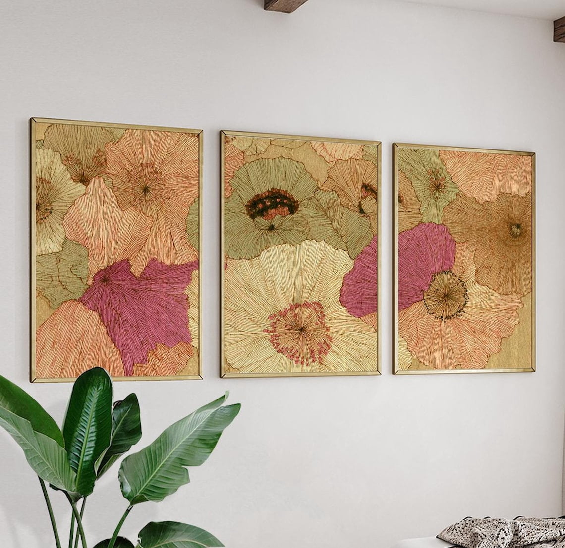 Abstract Floral Illustration Earth Tone Botanical Wall Art Set 3 ...