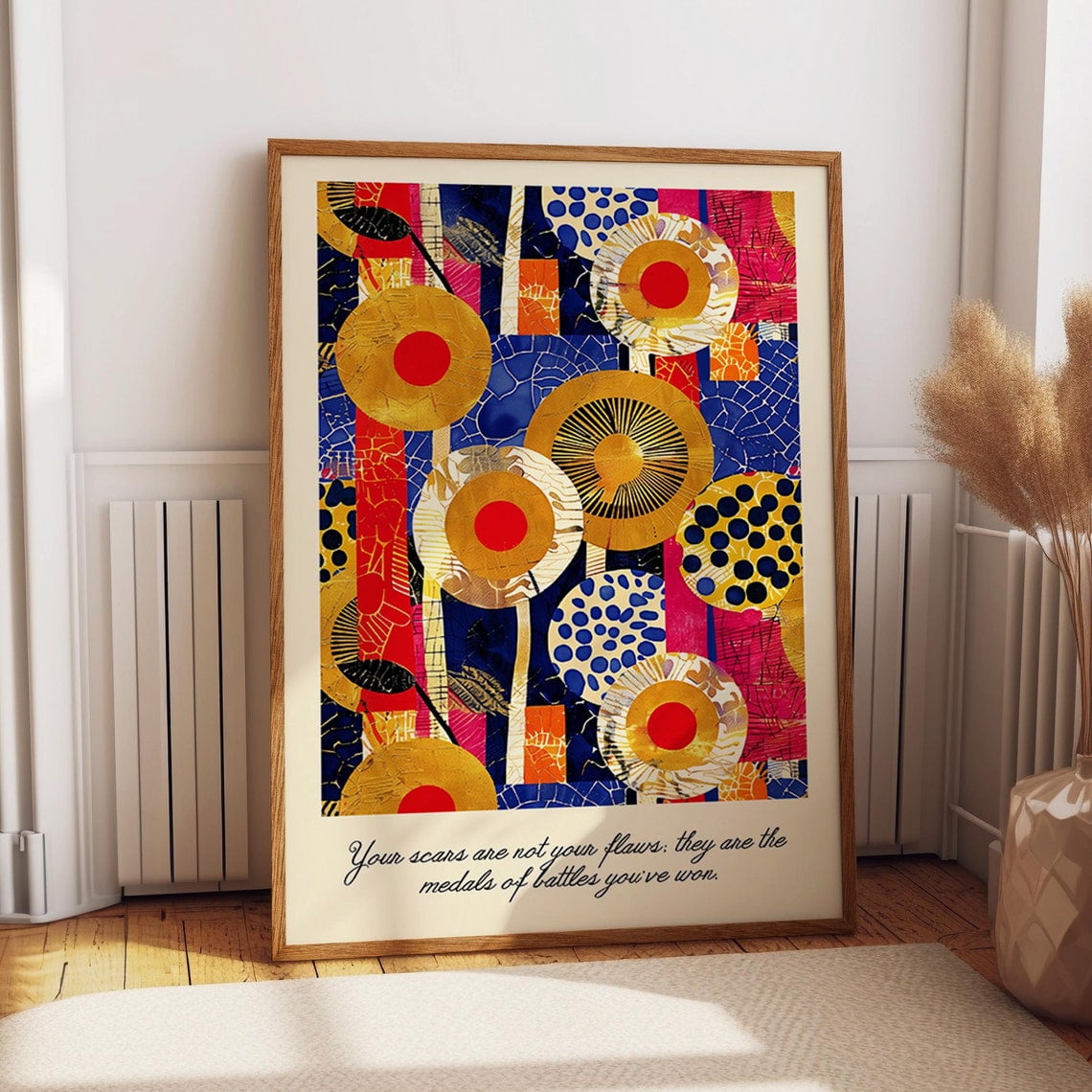 Abstract Floral Inspirational Wall Art - Golden Geometric Print ...