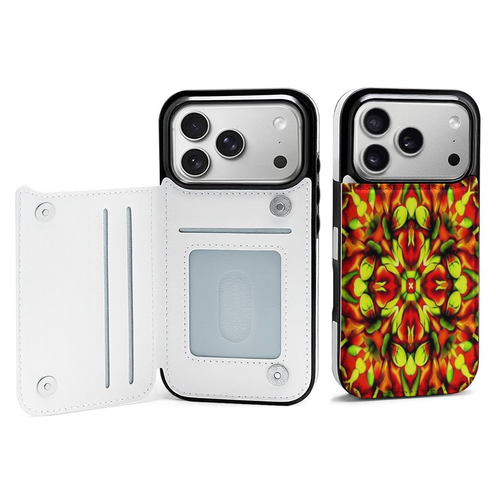 Abstract Floral Kaleidoscope Vibrant Colors Leather Wallet Case for ...