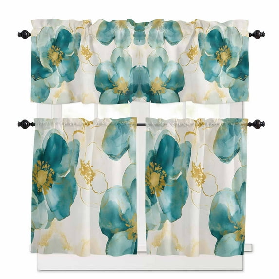 Abstract Floral Kitchen Curtains Valances and Tiers Set of 3, 36 Inch ...