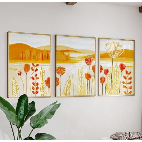 Abstract Floral Landscape Posters Orange Yellow Botanical Wall Art ...