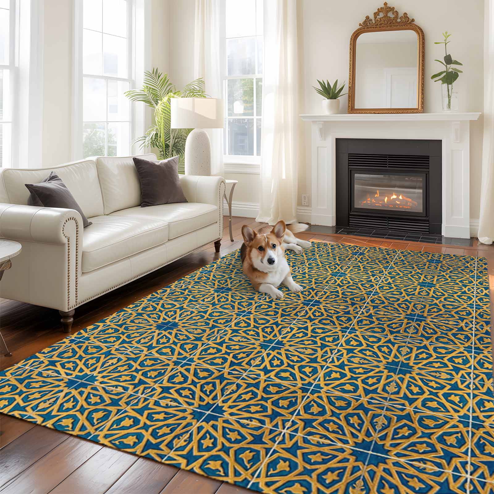 Abstract Floral Large Area Rugs 5x8 ft Vintage Golden Moroccan Circle ...