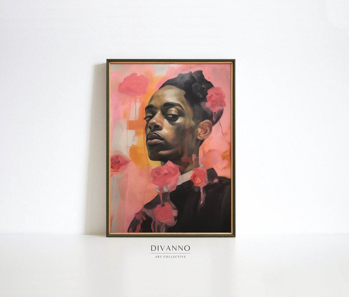 Abstract Floral Man Contemporary Pink Poster, Unframed Size 8x12 ...
