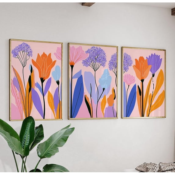 Abstract Floral Modern Triptych Set 3 Unframed Paper Print 8x12 ...