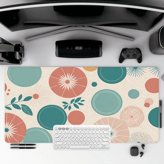 Abstract Floral Mouse Pad 35.4 x 15.8 inches Rubber Desk Mat with Retro ...