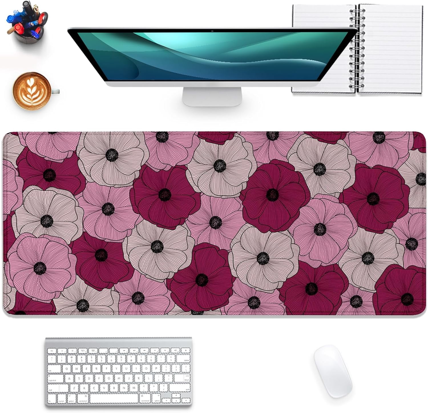 Abstract Floral Mouse Pad Desk Pad,Boho Art Flowers Extended Gaming ...