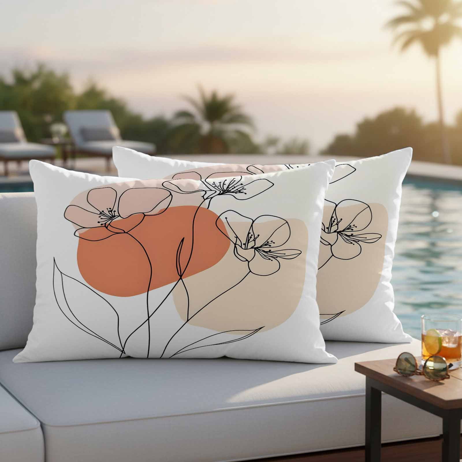 Abstract Floral Outdoor Throw Pillow Covers Set of 2, Tiny Flower ...