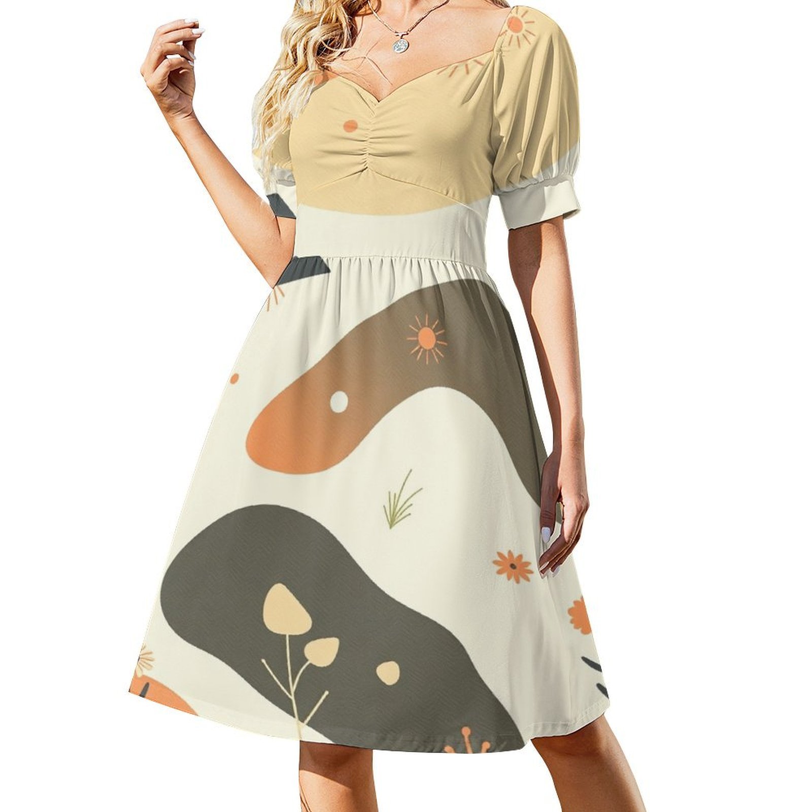 Abstract Floral Pattern Short Sleeved Dress Birthday Dress for Women ...