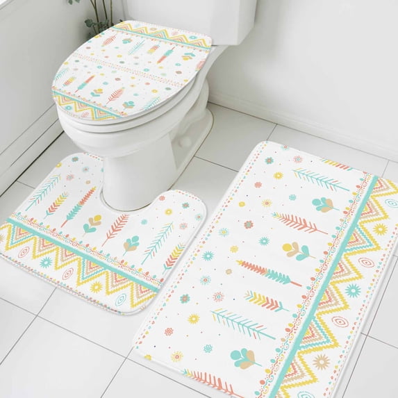 Abstract Floral Plant Bathroom Rugs Set Ethnic Tribal Decor Aztec White ...