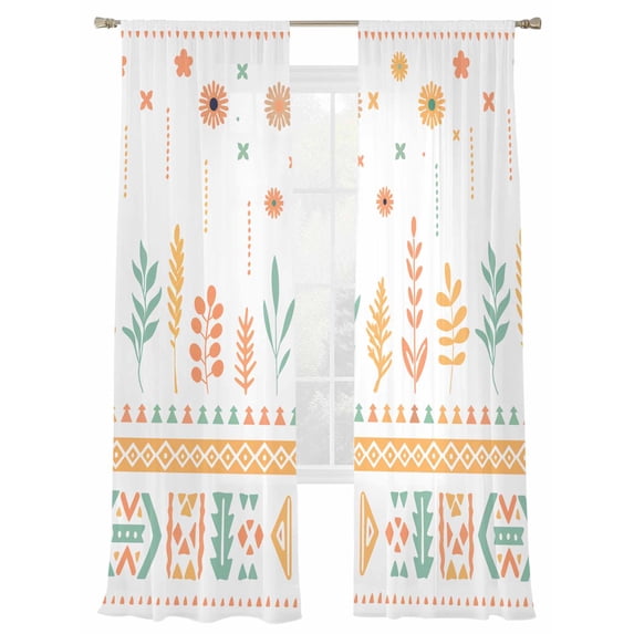 Abstract Floral Plant Sheer Curtains 2 Panels Set Geometric Ethnic ...