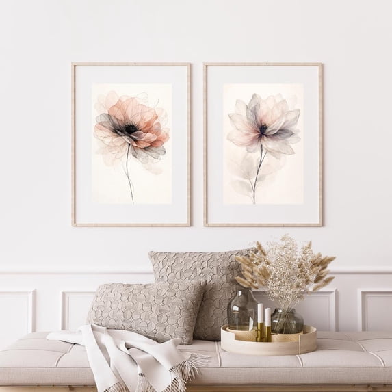 Abstract Floral Posters Minimal Boho Wall Art Giclee Prints Set 2 ...