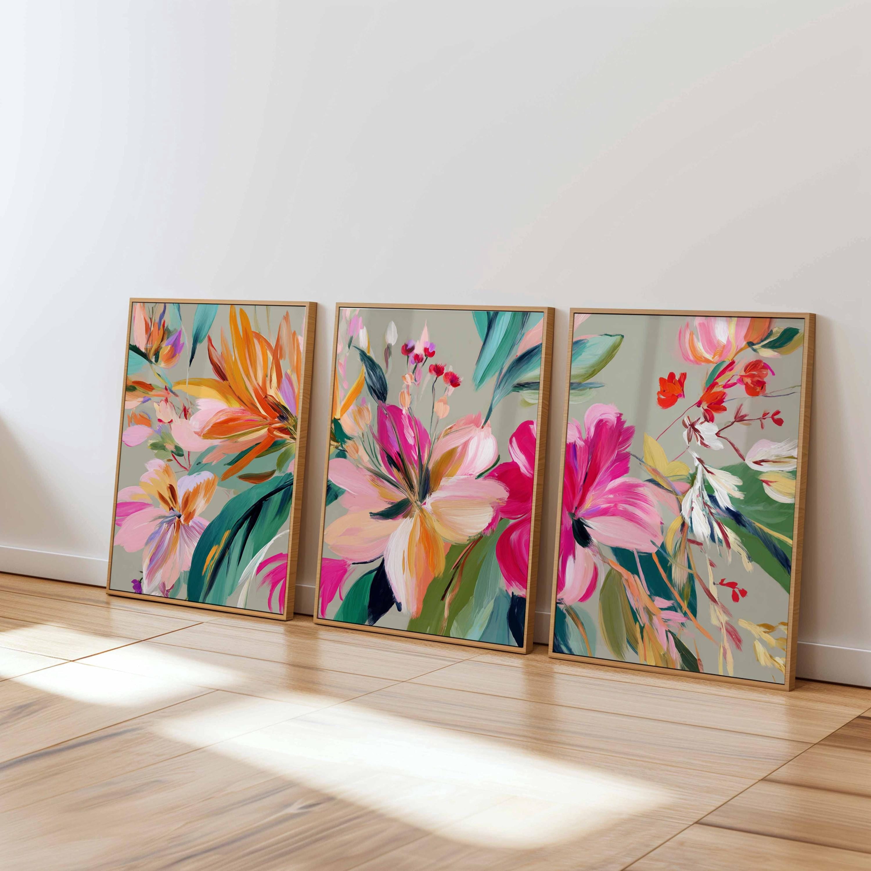 Abstract Floral Print Set Modern Botanical Art Colorful Home Decor Set ...