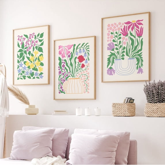 Abstract Floral Prints Cute Flower Wall Art Trendy Botanical Spring Set ...