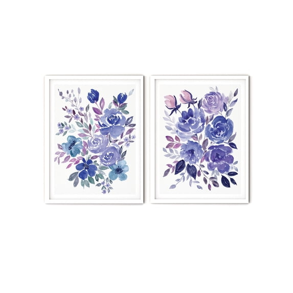 Abstract Floral Purple And Navy Blue Set Of Two Flowers Living ...