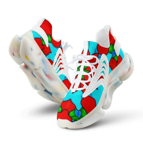 Abstract Floral Red And Blue Walking Shoes for Men Woman Lightweight ...