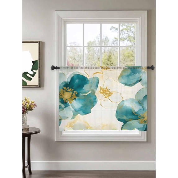Abstract Floral Sheer Curtains 54 Inch Long 1 Panel White Green Flower ...