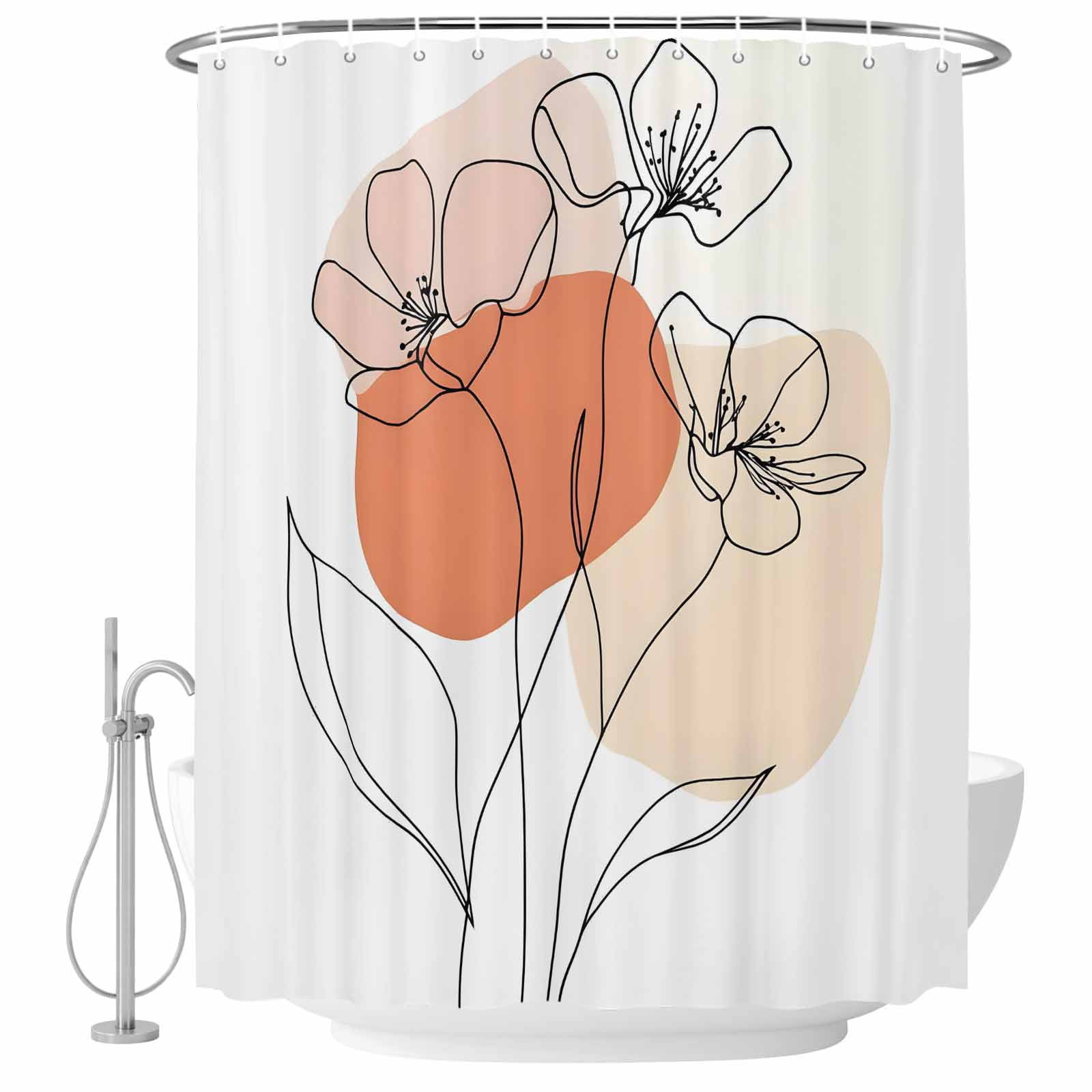 Abstract Floral Shower Curtain Set with Hooks, Tiny Flower Water ...