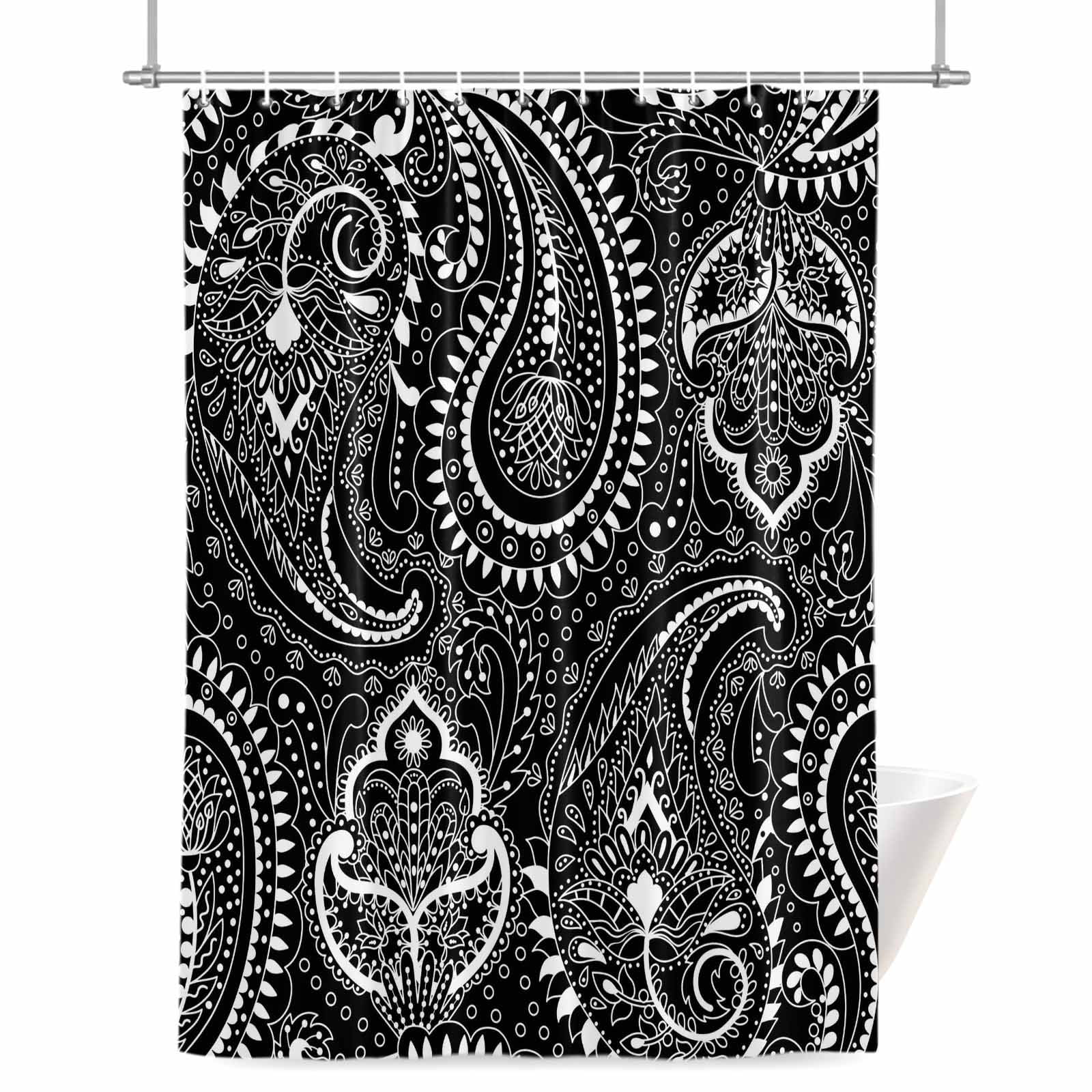 Abstract Floral Shower Curtains for Bathroom, Ethnic Black White ...
