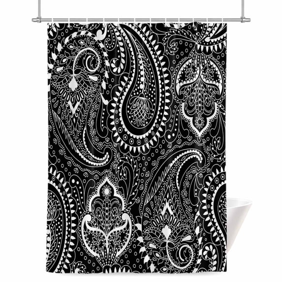 Abstract Floral Shower Curtains for Bathroom, Ethnic Black White ...