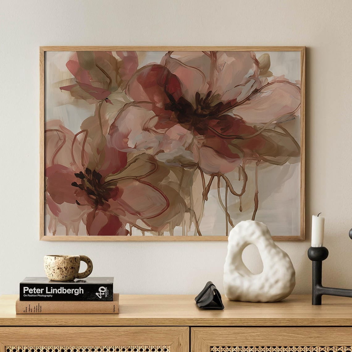 Abstract Floral Soft Blush Botanical In Neutral Earth Tones, Unframed ...