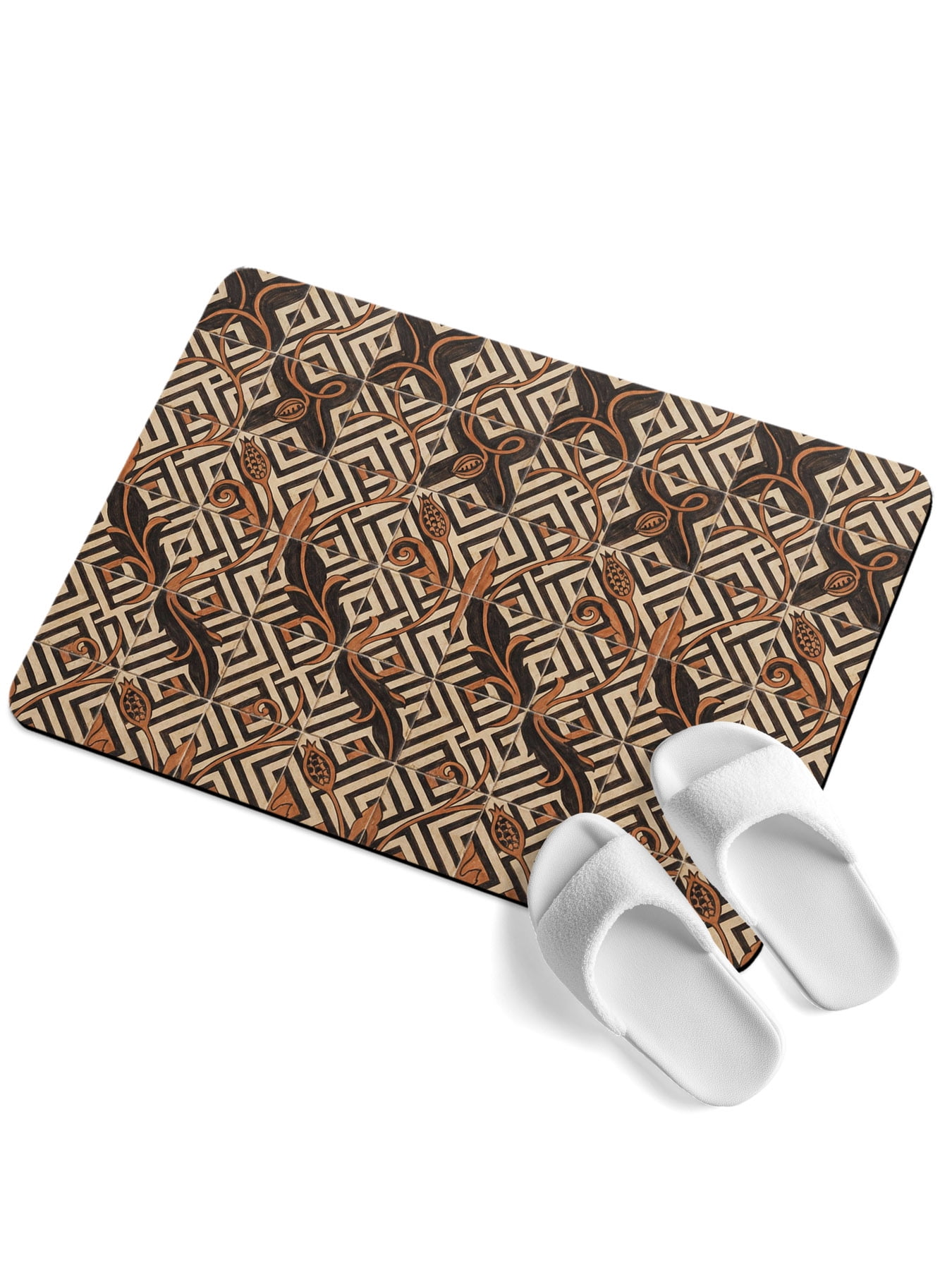 Abstract Floral Soft Diatomaceous Earth Mat, Retro Art Brown Beige ...