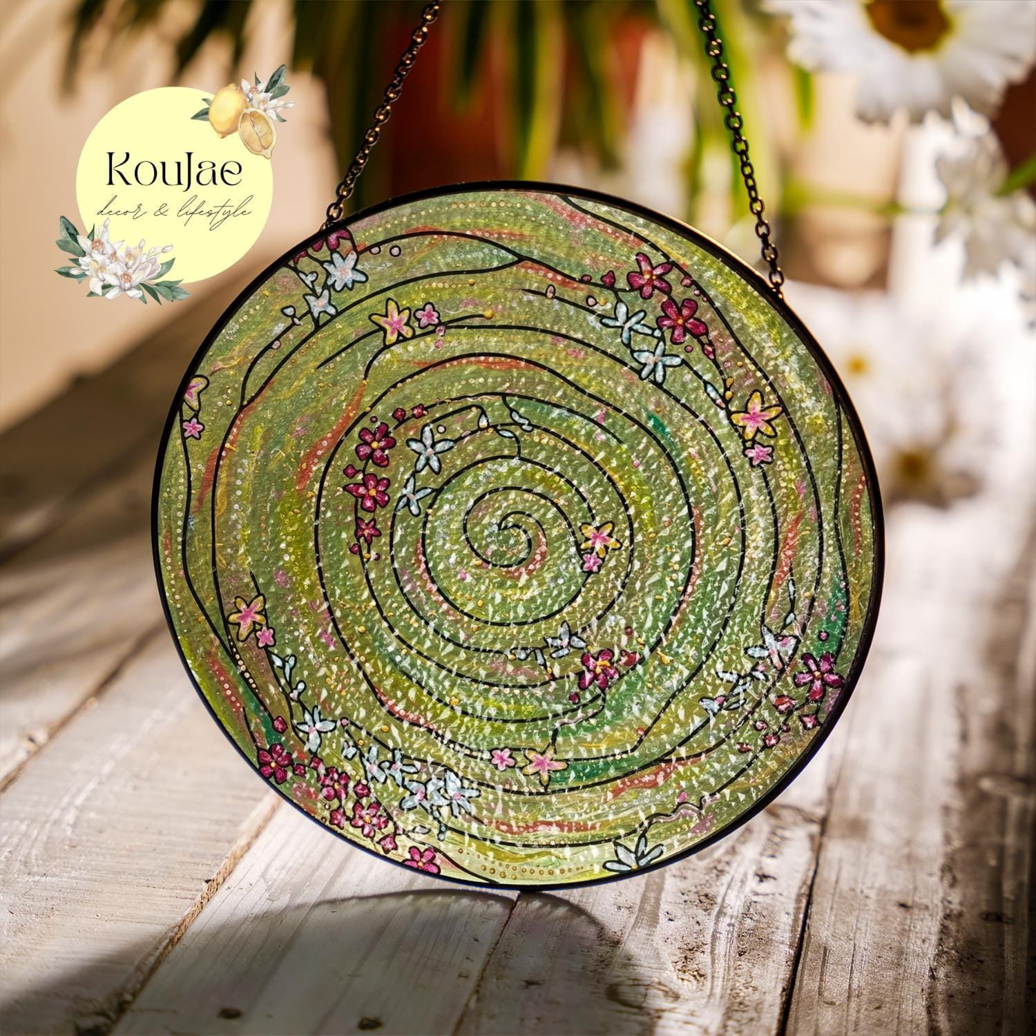 Abstract Floral Spiral Stained Glass/ Acrylic Suncatcher, Zen Garden ...