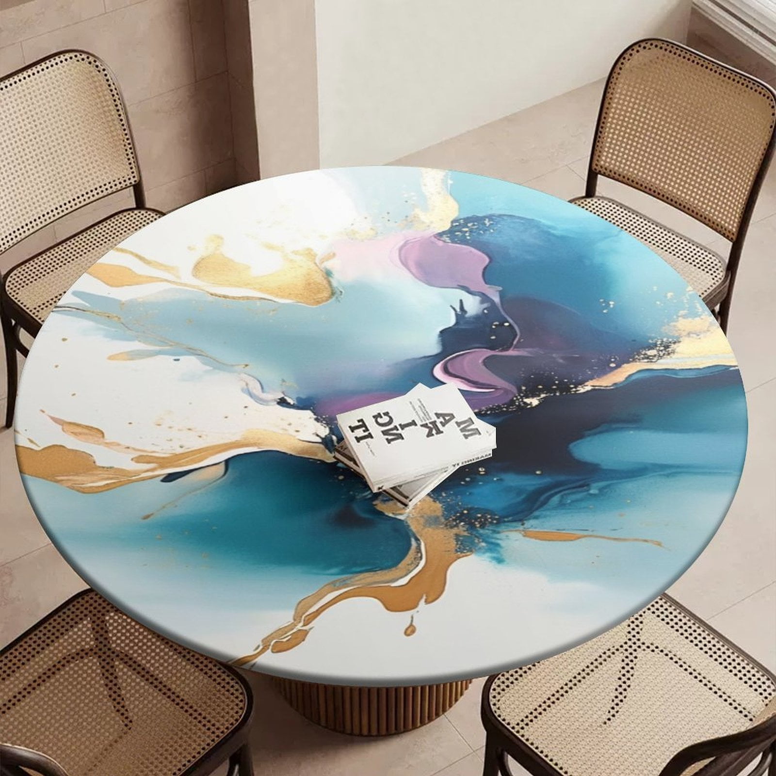 Abstract Floral Splash Art Round Table Cover Kitchen Printed Waterproof ...