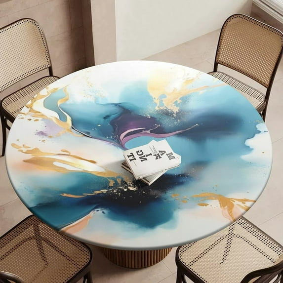 Abstract Floral Splash Art Round Table Cover Kitchen Printed Waterproof ...