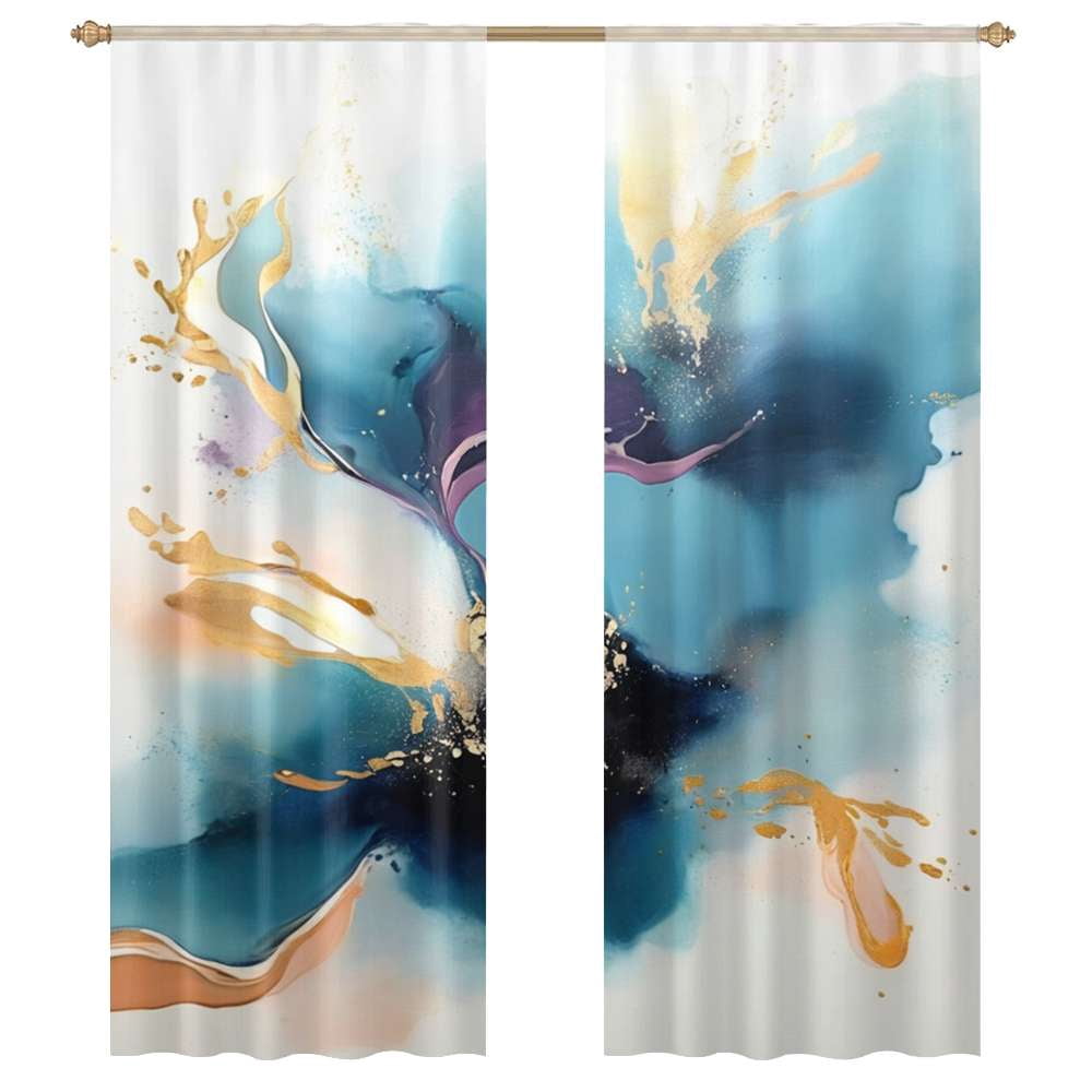 Abstract Floral Splash Art Sheer Voile Curtain Window Tulle Curtains ...