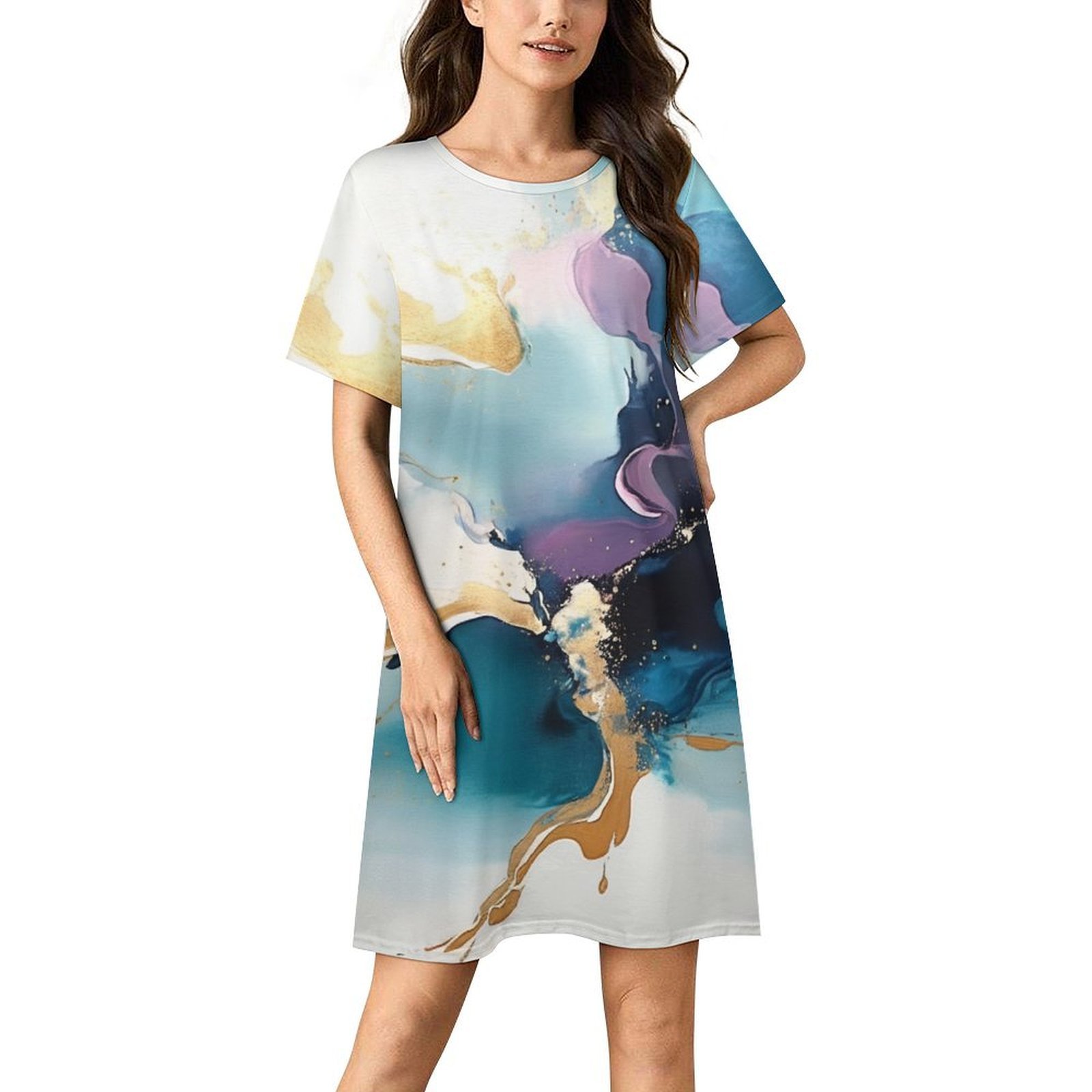 Abstract Floral Splash Art Women Nightgown Sleepwear Short Sleeves For ...