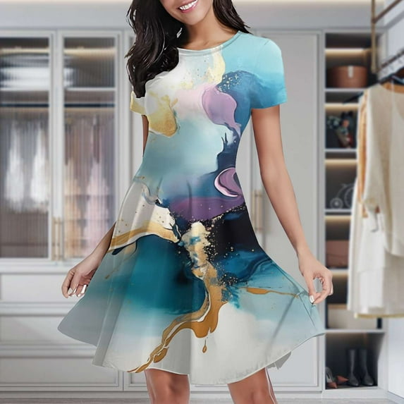 Abstract Floral Splash Art Women's Classic Swing Skater Dress Casual ...