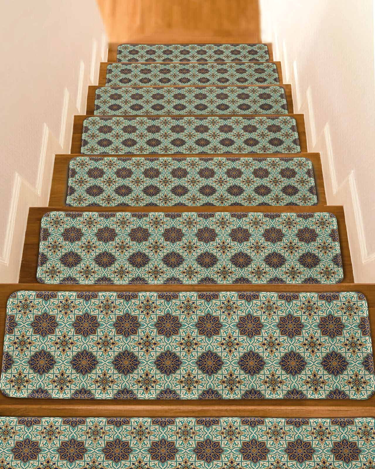 Abstract Floral Stair Treads Vintage Turquoise Moroccan Geometric Art ...
