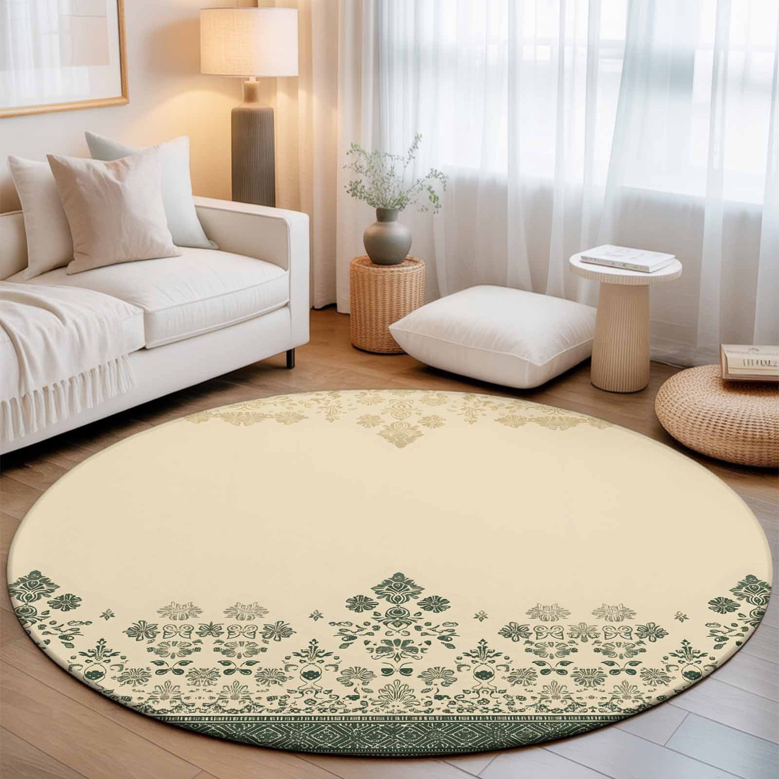 Abstract Floral Stem 4' Round Rug for Cozy Reading Nook Home Office ...