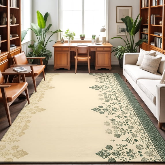 Abstract Floral Stem 5'x8' Rug for Bedroom Under Queen Bed Placement ...