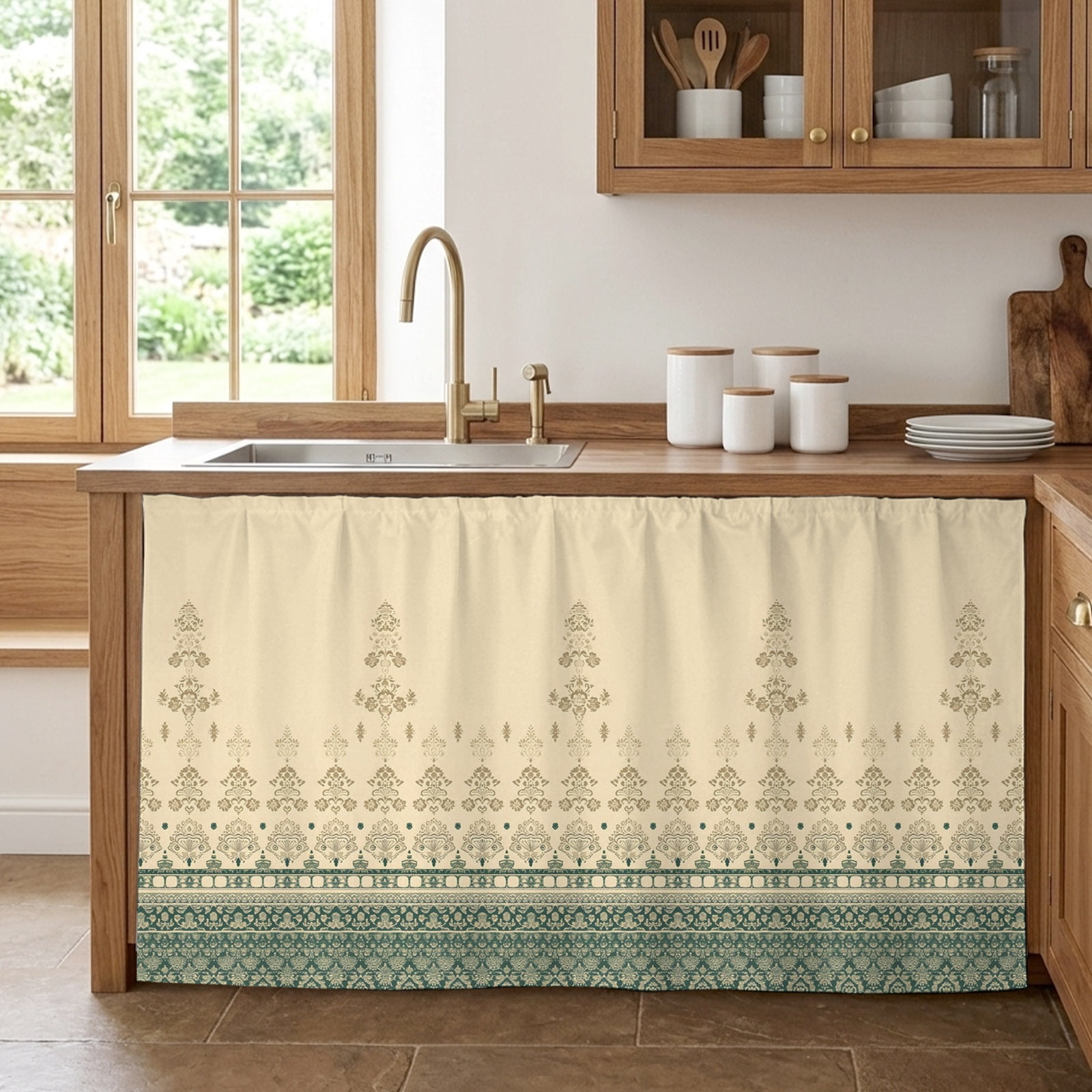 Abstract Floral Stem Cabinet Curtains for Kitchen 32"Wx55"L, Vintage ...