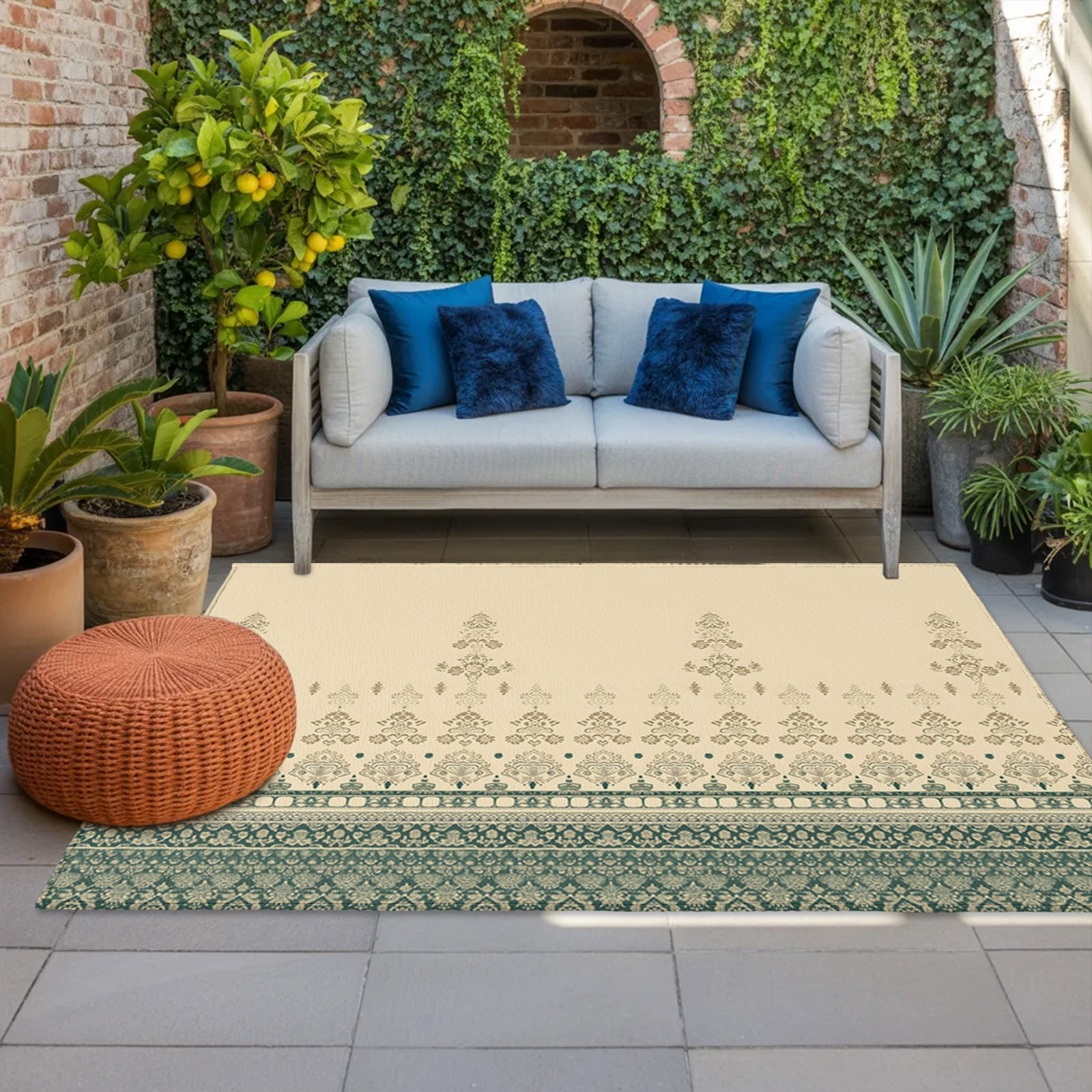 Abstract Floral Stem Indoor Outdoor Rugs 4x6 Ft, Vintage Traditional ...